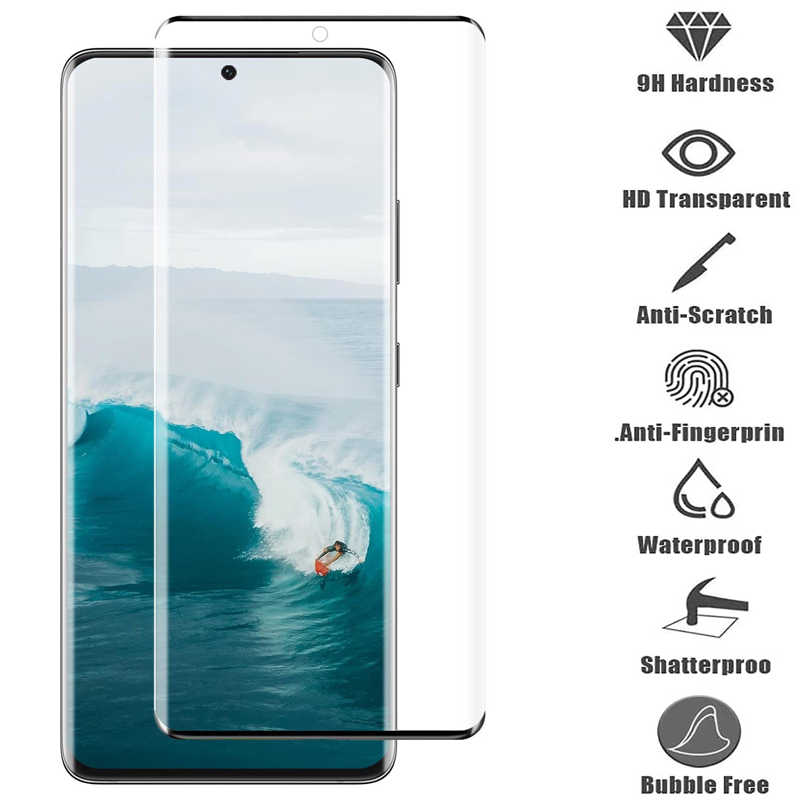[2+2 Pack] Galaxy S21 Ultra Screen Protector 5G (6.8"), 9H Hardness Tempered Glass, Ultrasonic Fingerprint Unlock, 3D Curved, HD Clarity, Anti-Scratch for Samsung S21 Ultra 5G Glass Screen Protector