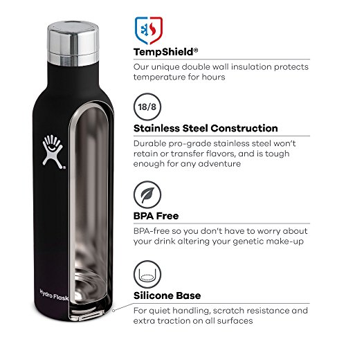 Hydro Flask 25 oz Wine Bottle - Stainless Steel & Vacuum Insulated - Leak Proof Cap - Black