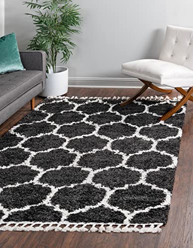 Unique Loom Hygge Shag Collection Area Rug - Trellis (9' x 12' Rectangle, Black and White)