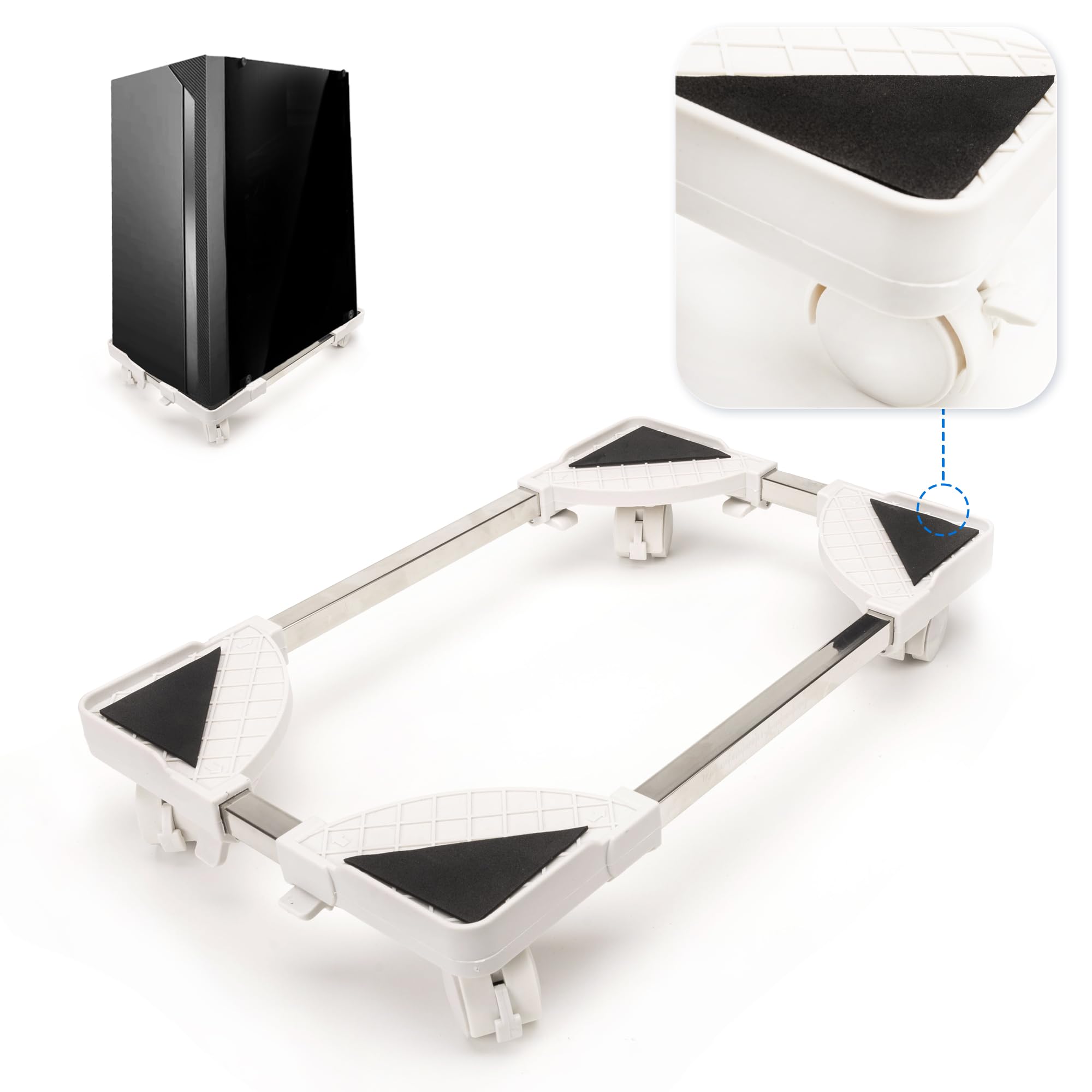 Computer Tower Stand with Wheels Adjustable CPU Stand PC Tower Stand Cart Suitable for Most PC Brackets On The Carpet Floor (White)