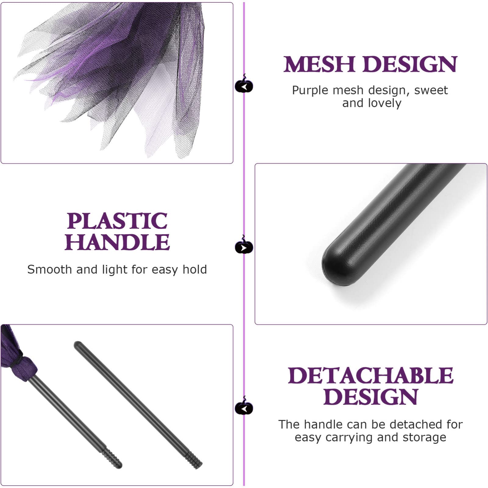 FOMIYES 2Pcs Halloween Witch Broom Net Yarn Witch Broom Kids Cosplay Broomstick for Halloween Costume Party Haunted House Masquerade Show Prop Supplies