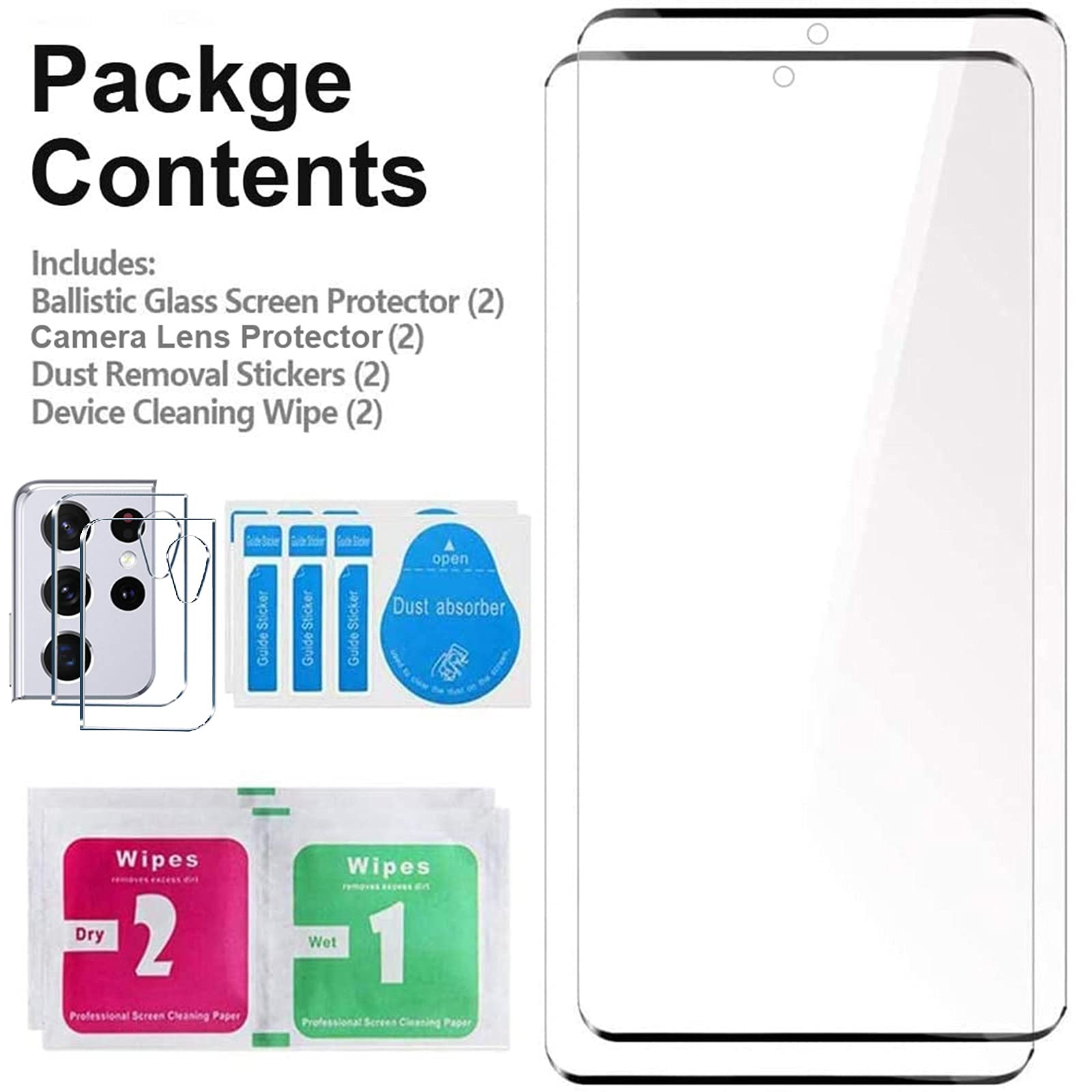 [2+2 Pack] Galaxy S21 Ultra Screen Protector 5G (6.8"), 9H Hardness Tempered Glass, Ultrasonic Fingerprint Unlock, 3D Curved, HD Clarity, Anti-Scratch for Samsung S21 Ultra 5G Glass Screen Protector