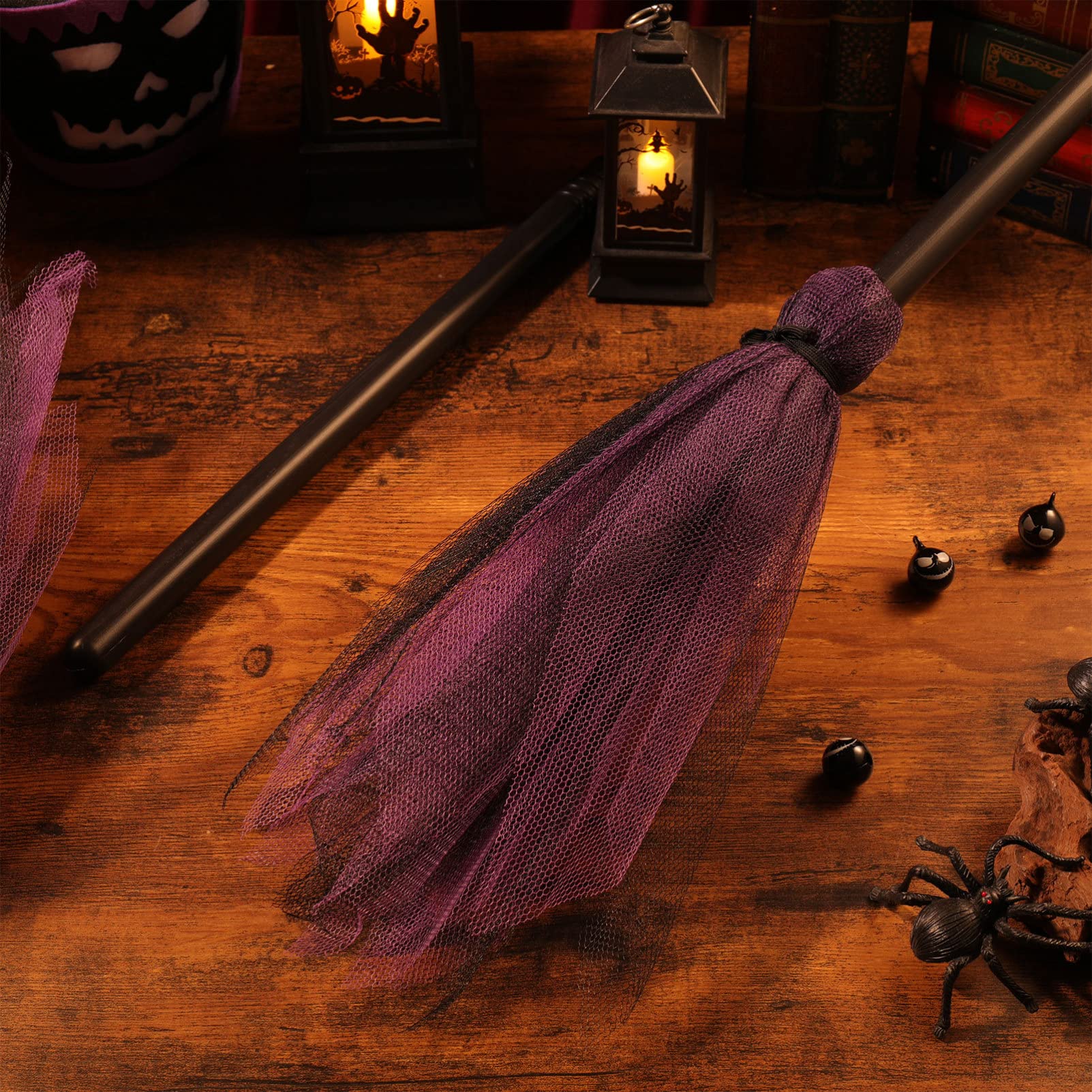 FOMIYES 2Pcs Halloween Witch Broom Net Yarn Witch Broom Kids Cosplay Broomstick for Halloween Costume Party Haunted House Masquerade Show Prop Supplies