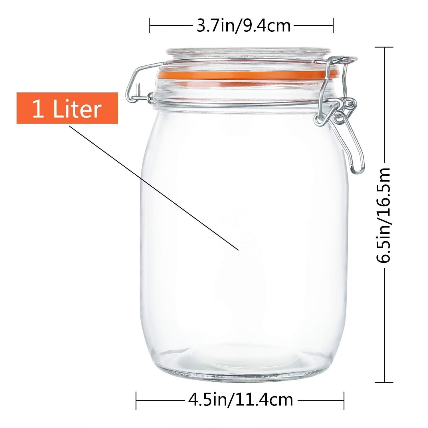 Encheng 32 oz Glass Jars With Airtight Lids And Leak Proof Rubber Gasket,Wide Mouth Mason Jars With Hinged Lids For Kitchen Canisters 1000ml, Glass Storage Containers 4 Pack