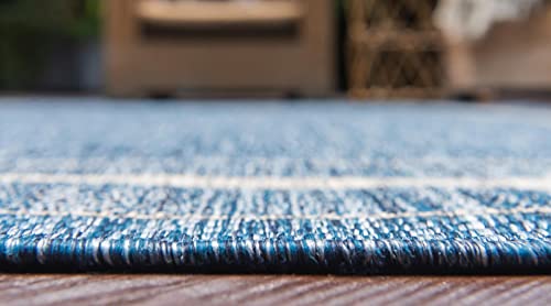 Unique Loom Outdoor Border Collection Transitional Indoor & Outdoor Casual Solid Tonal Border Area Rug (10' 0 x 14' 0 Rectangular, Blue/ Beige)