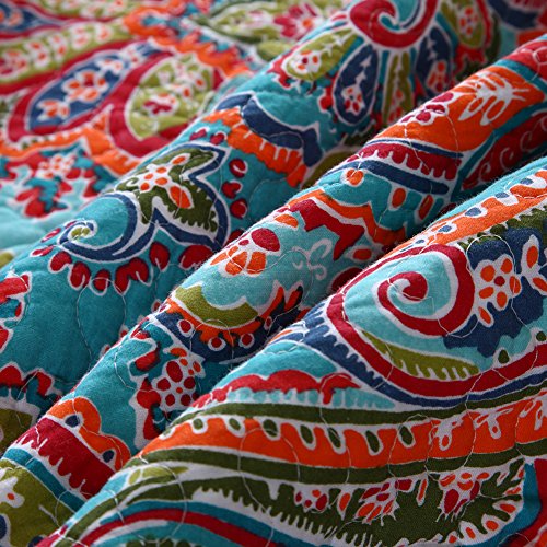 NEWLAKE Cotton Bedspread Quilt Sets-Reversible Patchwork Coverlet Set, European Gorgeous Floral Pattern, Queen Size