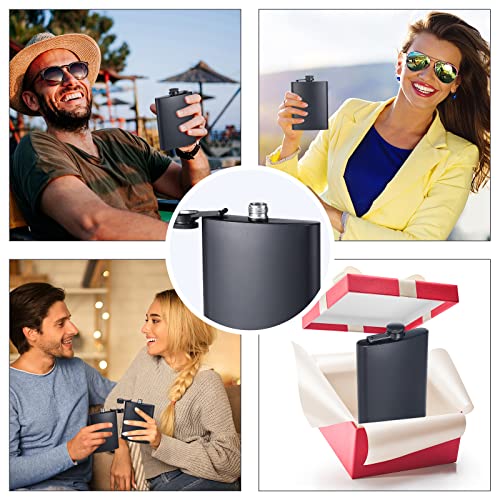 2 Pack Hip Flasks for Liquor Matte Black 8 Oz Stainless Steel Leak-proof Thin Flasks with 2pcs Funnels and Cups for Wedding Party, Groomsman, Bridesmaid, Gift
