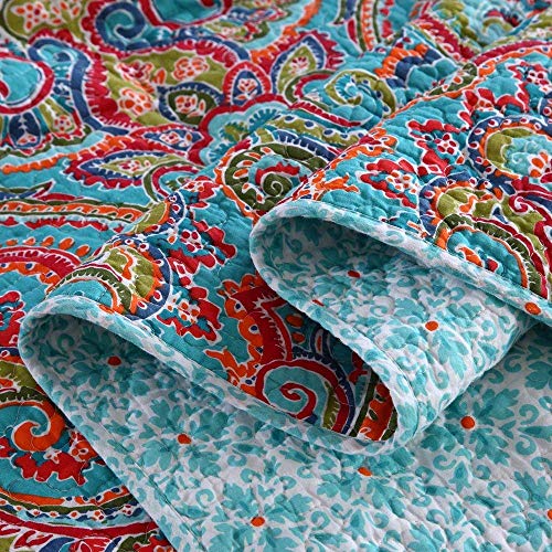 NEWLAKE Cotton Bedspread Quilt Sets-Reversible Patchwork Coverlet Set, European Gorgeous Floral Pattern, Queen Size