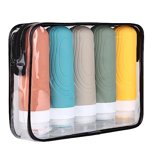Travel Bottles for Toiletries, 3oz Travel Size Containers BPA Free Leak Proof Refillable Liquid Silicone Squeezable Travel Accessories for Shampoo Conditioner Lotion (5 Pack)-Bright Colors
