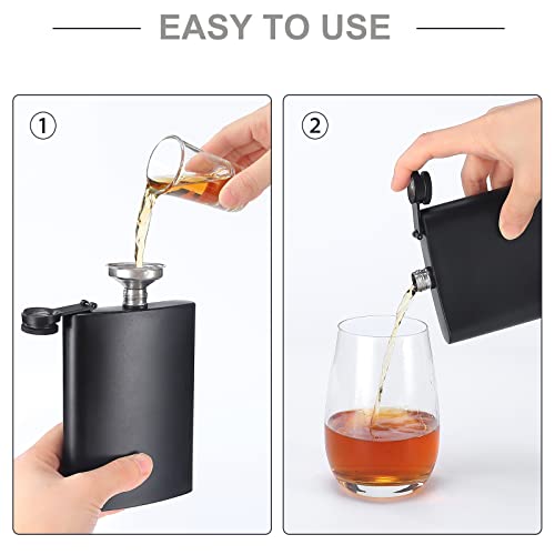 2 Pack Hip Flasks for Liquor Matte Black 8 Oz Stainless Steel Leak-proof Thin Flasks with 2pcs Funnels and Cups for Wedding Party, Groomsman, Bridesmaid, Gift