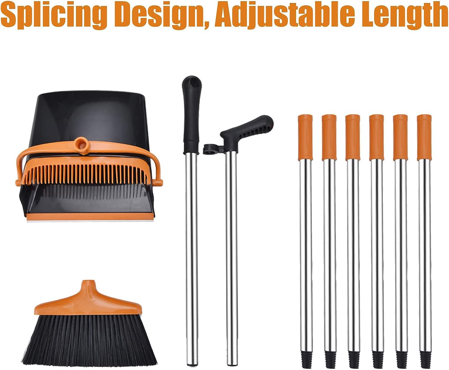 Broom and Dustpan Set with Long Handle, Windproof Stand Up Dustpan with Broom Combo for Home Kitchen Room Office Lobby Floor Use