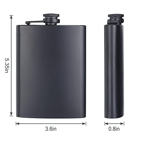 2 Pack Hip Flasks for Liquor Matte Black 8 Oz Stainless Steel Leak-proof Thin Flasks with 2pcs Funnels and Cups for Wedding Party, Groomsman, Bridesmaid, Gift