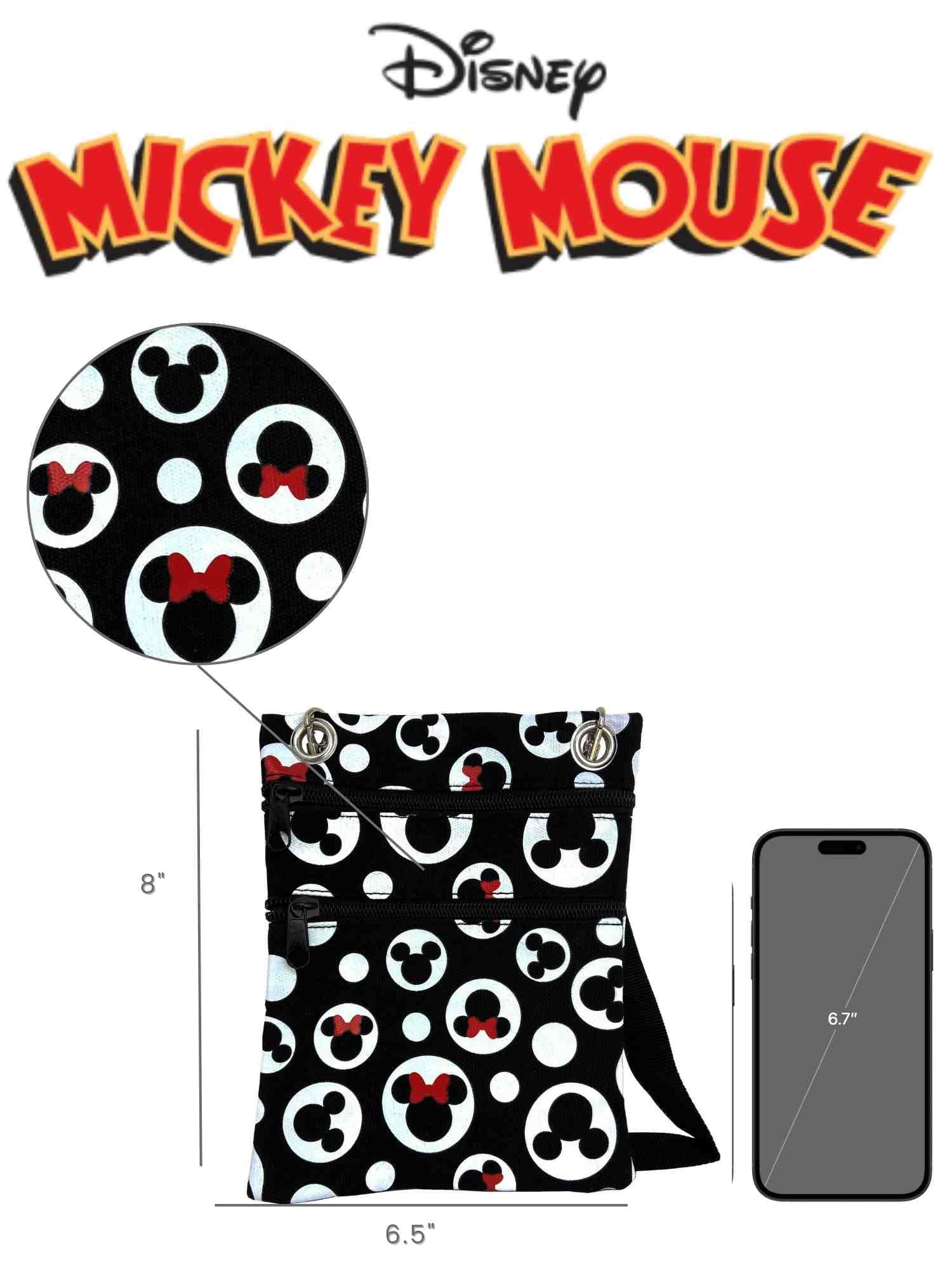 Disney Passport Crossbody Bag Mickey & Minnie Icon Print Travel Black (Multicolor)