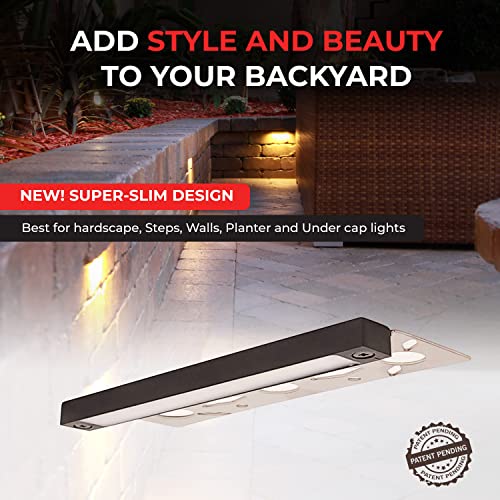 LUMENGY 7-inch 3w Super Slim LED Hardscape Light, Aluminum Black, 3 Mounting Plates for Walls, Decks, Planters, Paver Step & Ceiling, No Visiable Screws, Easy Installation Design, 50K Hours (6-Pack)