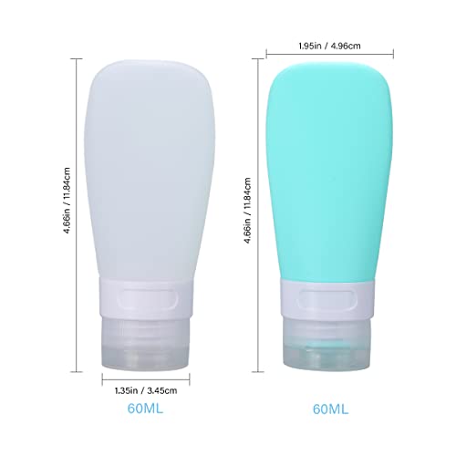 2 Pcs Silicone Travel Bottles,2oz Leak Proof Refillable Squeeze Containers with Transparent Carry Bag,Small Empty Travel Size Bottles for Shampoo,Conditioner,Lotion,Toiletries