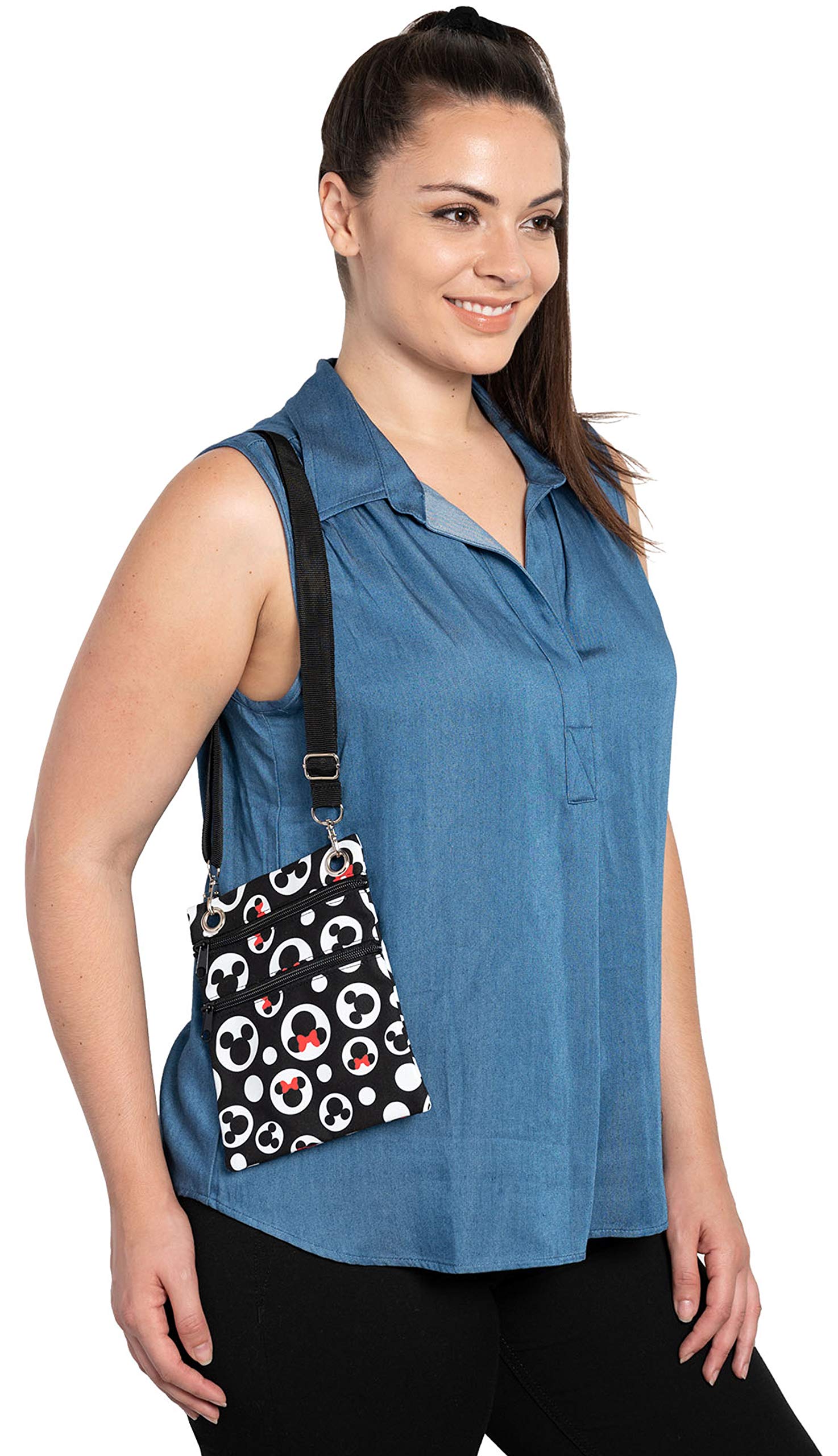 Disney Passport Crossbody Bag Mickey & Minnie Icon Print Travel Black (Multicolor)