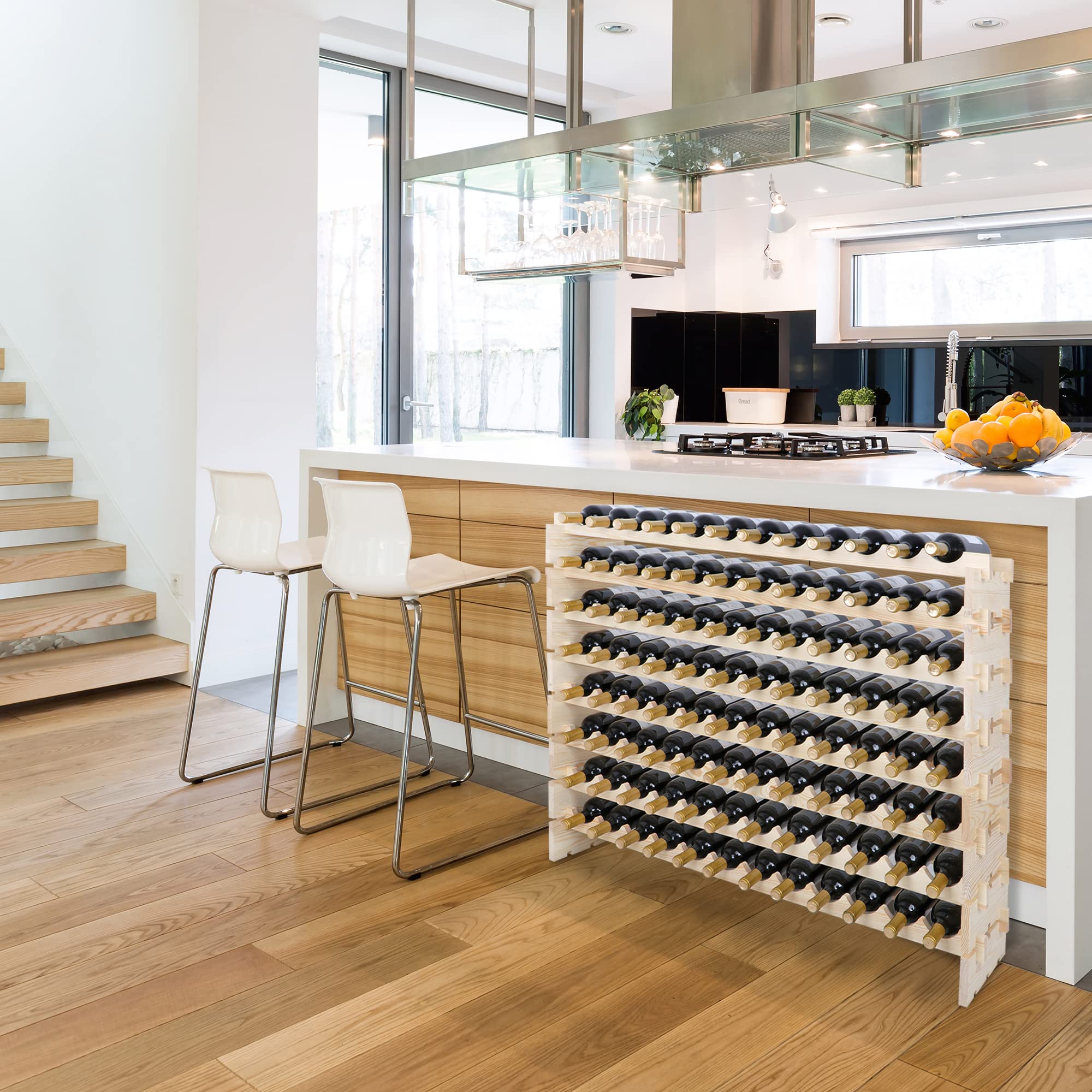 Smartxchoices Stackable Modular Wine Rack 96 Bottle Wooden Wine Storage Rack Freestanding Wine Holder Display Shelves, Wobble-Free, Solid Wood, (Eight-Tier, 96 Bottle Capacity)