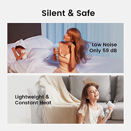 Laifen Hair Dryer, Negative Ionic Blow Dryer with High-Speed Brushless Motor for Fast Drying, Low Noise Thermo-Control Hairdryer with Magnetic Nozzle, Styling Concentrator & Diffuser (White)