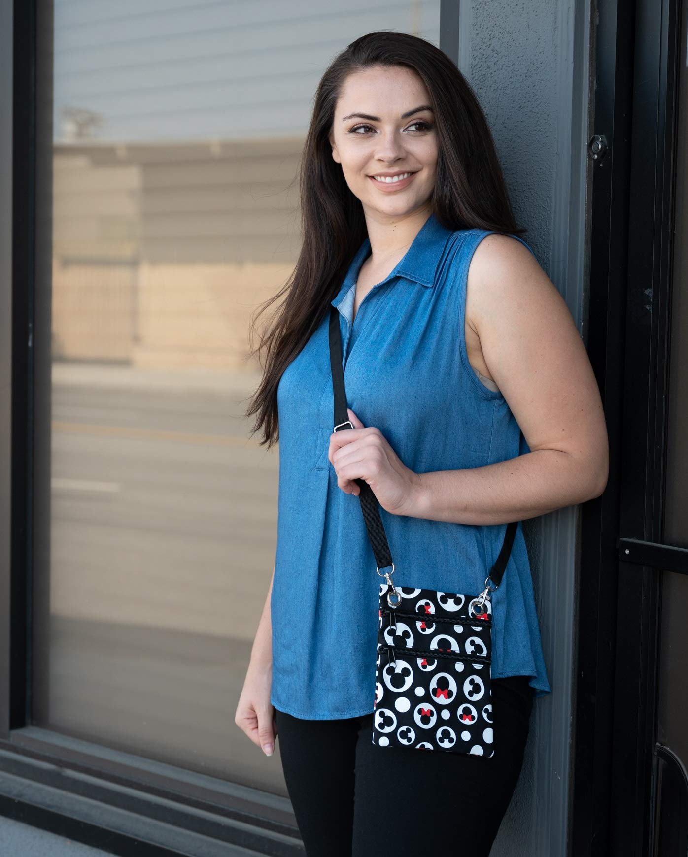 Disney Passport Crossbody Bag Mickey & Minnie Icon Print Travel Black (Multicolor)