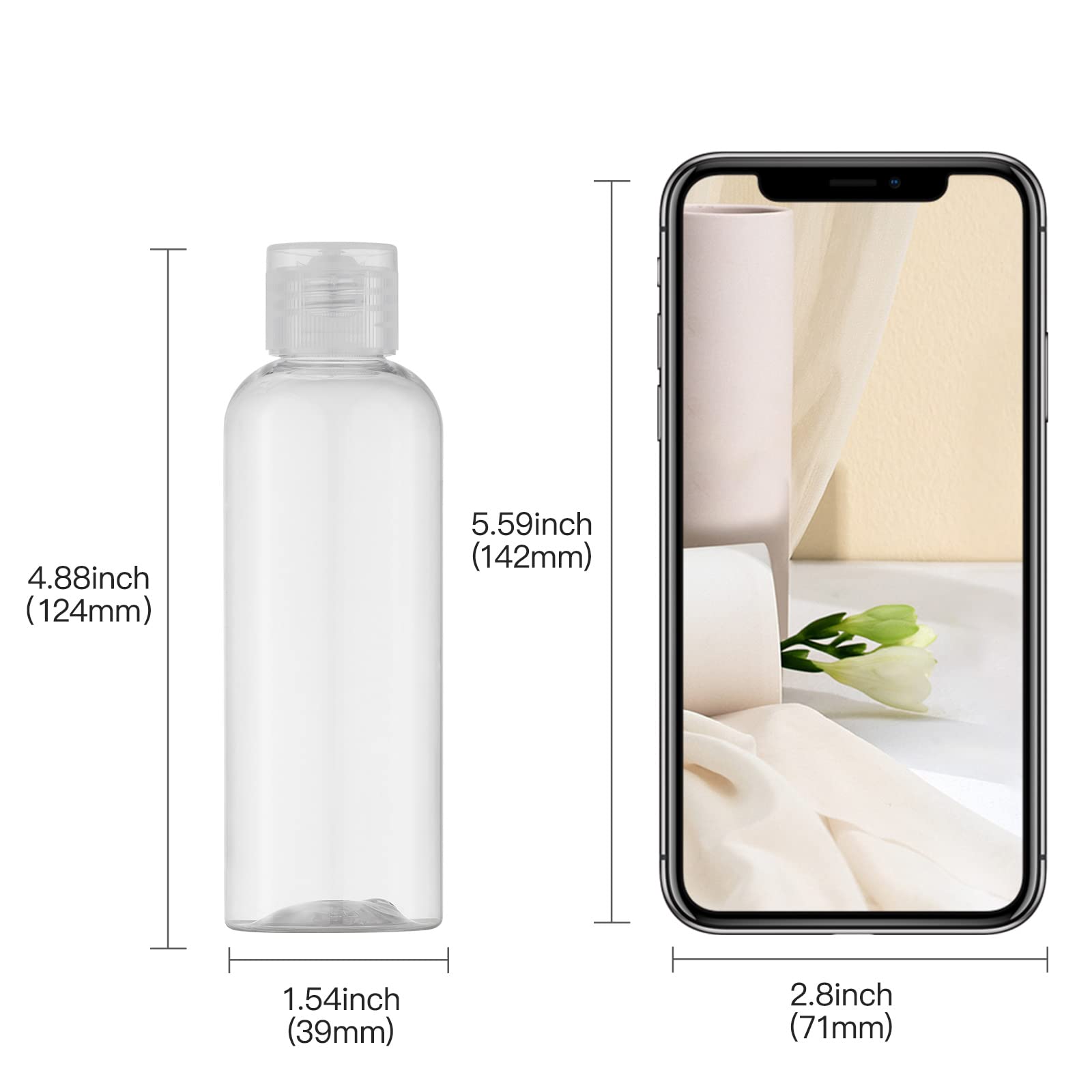 LISAPACK 3.4oz Travel Bottles For Toiletries (5pcs), Travel Size Containers for Shampoo (100ml, Clear)