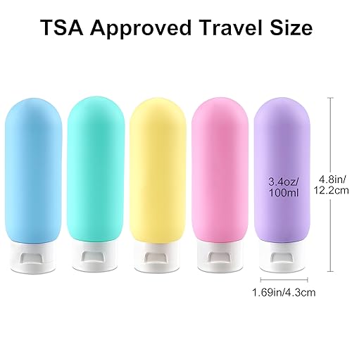 Cosywell Travel Size Bottles for Toiletries 5 Pack 3.4oz Travel Bottles TSA Approved Toiletry Bottles Leakproof Plastic Refillable Cosmetic Containers Shampoo Conditioner Travel Essentials