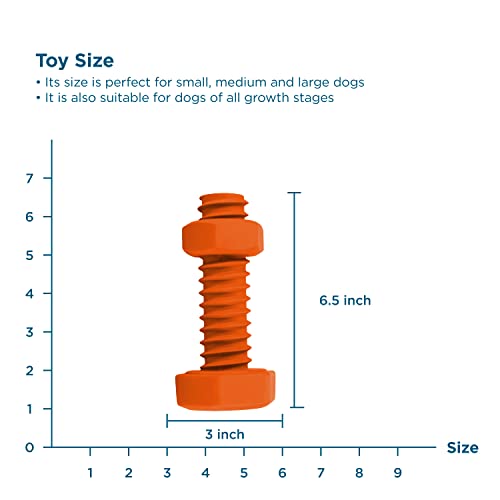BLACK+DECKER Squeaker Dog Chew Toy Durable Teeth-Cleaning,Tough Almost Indestructible for Small, Medium & Large Dogs, Interactive & Tough Non-Toxic Natural Rubber Chew Toys, 6.5" Rubber Bolt, Orange