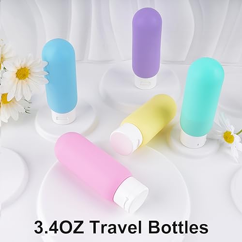 Cosywell Travel Size Bottles for Toiletries 5 Pack 3.4oz Travel Bottles TSA Approved Toiletry Bottles Leakproof Plastic Refillable Cosmetic Containers Shampoo Conditioner Travel Essentials