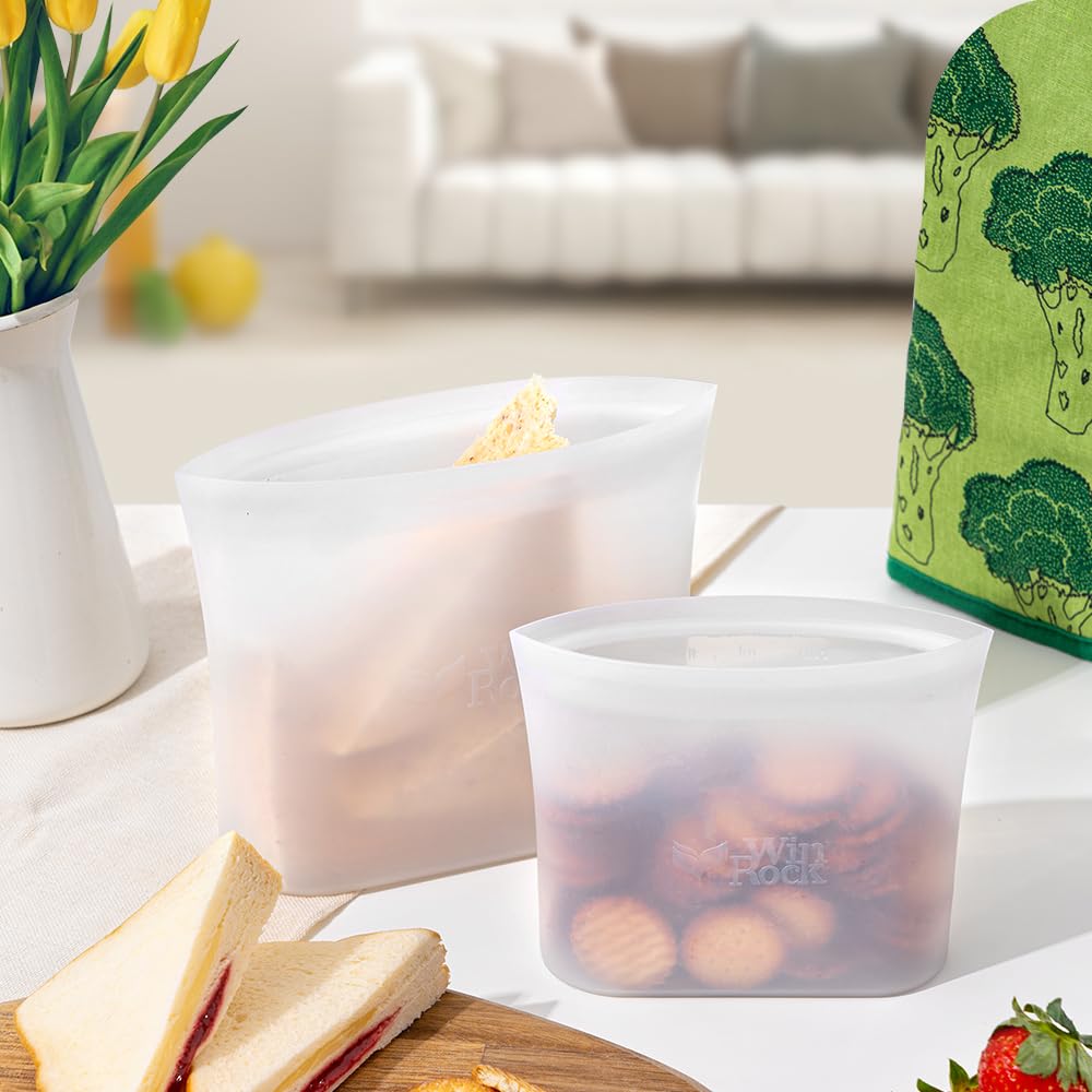 Winrock Reusable Silicone Food Storage Bag, for Microwave, Oven, Fridge, Freezer & Sous Vide Zip Sealed Containers (3 size:53oz, 32oz, 18oz)…