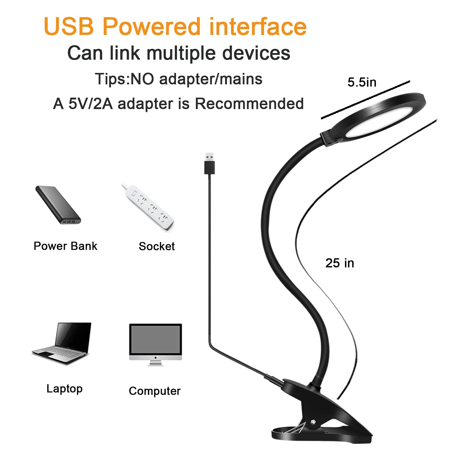 GLFERA Clamp LED Desk Lamp, Flexible Gooseneck Table Lamp, 3 Lighting Modes with 3 Brightness Levels, Dimmable Office Lamp, Touch-Sensitive Control(Black)