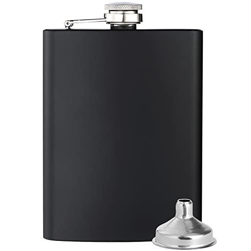 Hip Flasks for Liquor for Men Women Black 8OZ Hip Flask with Silver lid with 1 pcs Funnel for Wedding Party Groomsman Bridesmaid Birthdays Gift