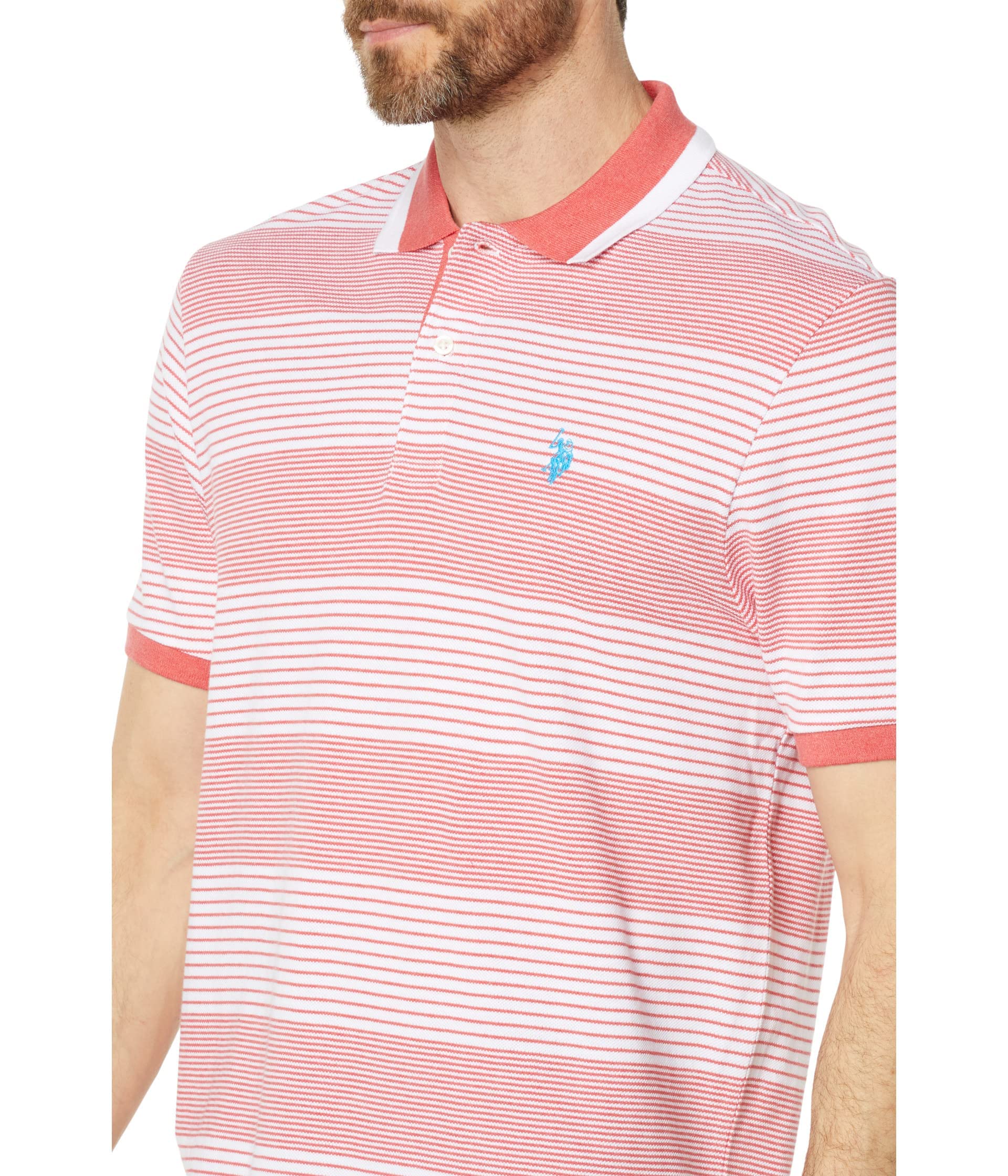 U.S. Polo Assn. Yarn-Dye Stripe Pique Polo Coral Shell Heather MD