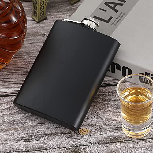 Hip Flasks for Liquor for Men Women Black 8OZ Hip Flask with Silver lid with 1 pcs Funnel for Wedding Party Groomsman Bridesmaid Birthdays Gift