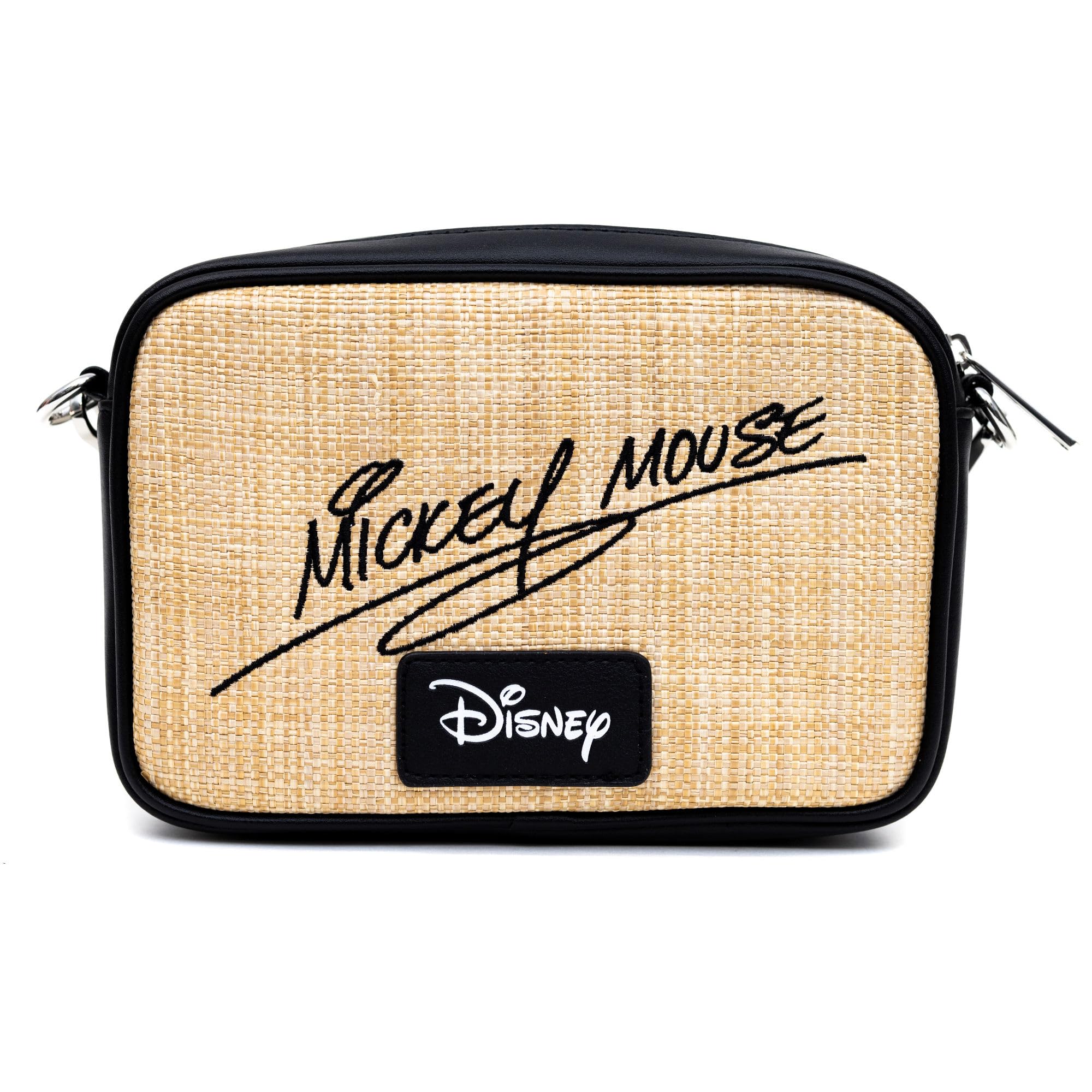 Disney Bag, Horizontal Crossbody, Mickey Mouse Embroidered Ears Signature, Raffia Straw