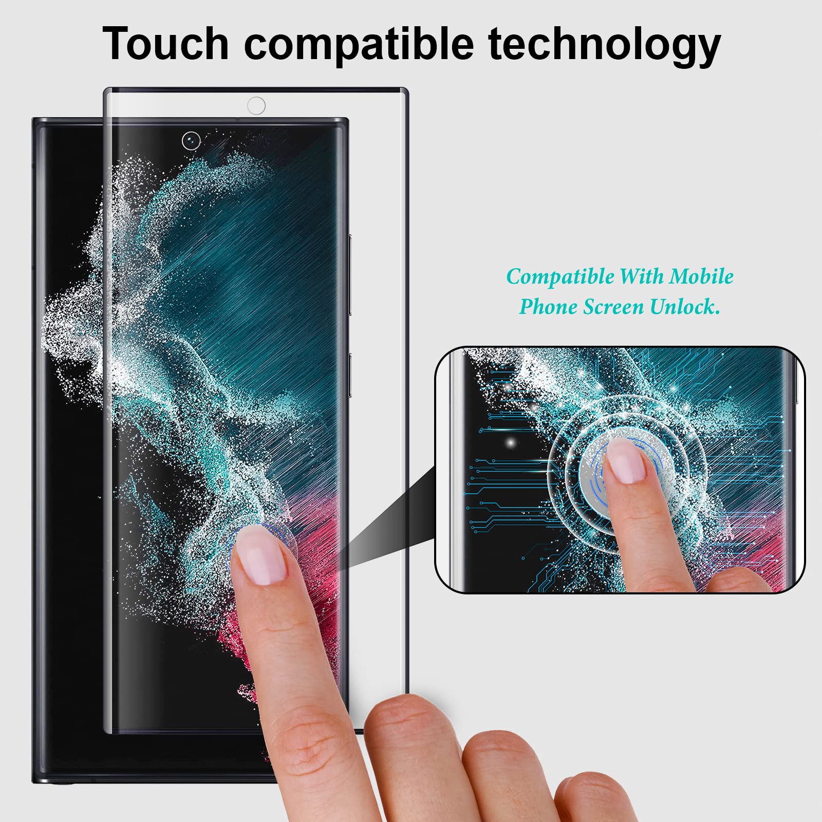 [2+2 Pack] Screen Protector for Samsung Galaxy S22 Ultra 5G 6.8 Inch, 2 Pack Tempered Glass Film + 2 Pack Camera Lens Protector, HD Fingerprint unlock/Full Coverage/Anti-Scratch/Case Friendly