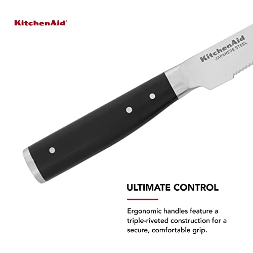 KitchenAid Gourmet 4 Piece Forged Triple Rivet Steak Knife Set, High Carbon Japanese Steel, Sharp Kitchen Knife Set, 4.5 inch, Black