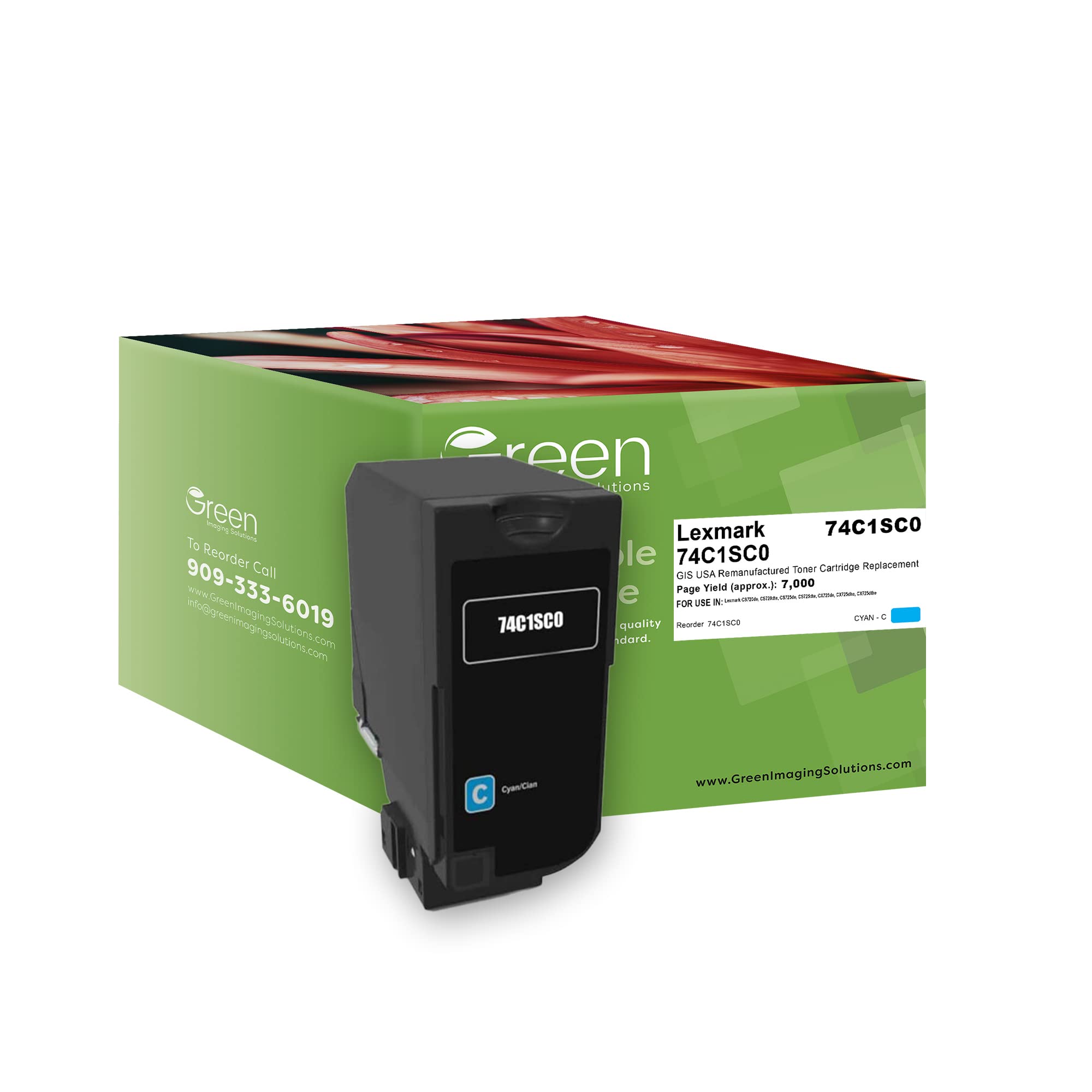 GIS 74C1SC0 USA Remanufactured Toner Cartridge Replacement for Lexmark 74C1SC0 - Cyan, High Yield 7,000 Pages – for Lexmark CS720, 725, CX725