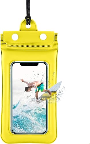 Universal Waterproof Phone Pouch Floating Waterproof Cellphone Dry Bag Floatable Phone Dry Bag Up to 7" with Lanyard for iPhone 15 14 13 12 11 /Samsung/Samsung Galaxy/Pixel/OnePlus/Sony Xperia(Yellow)