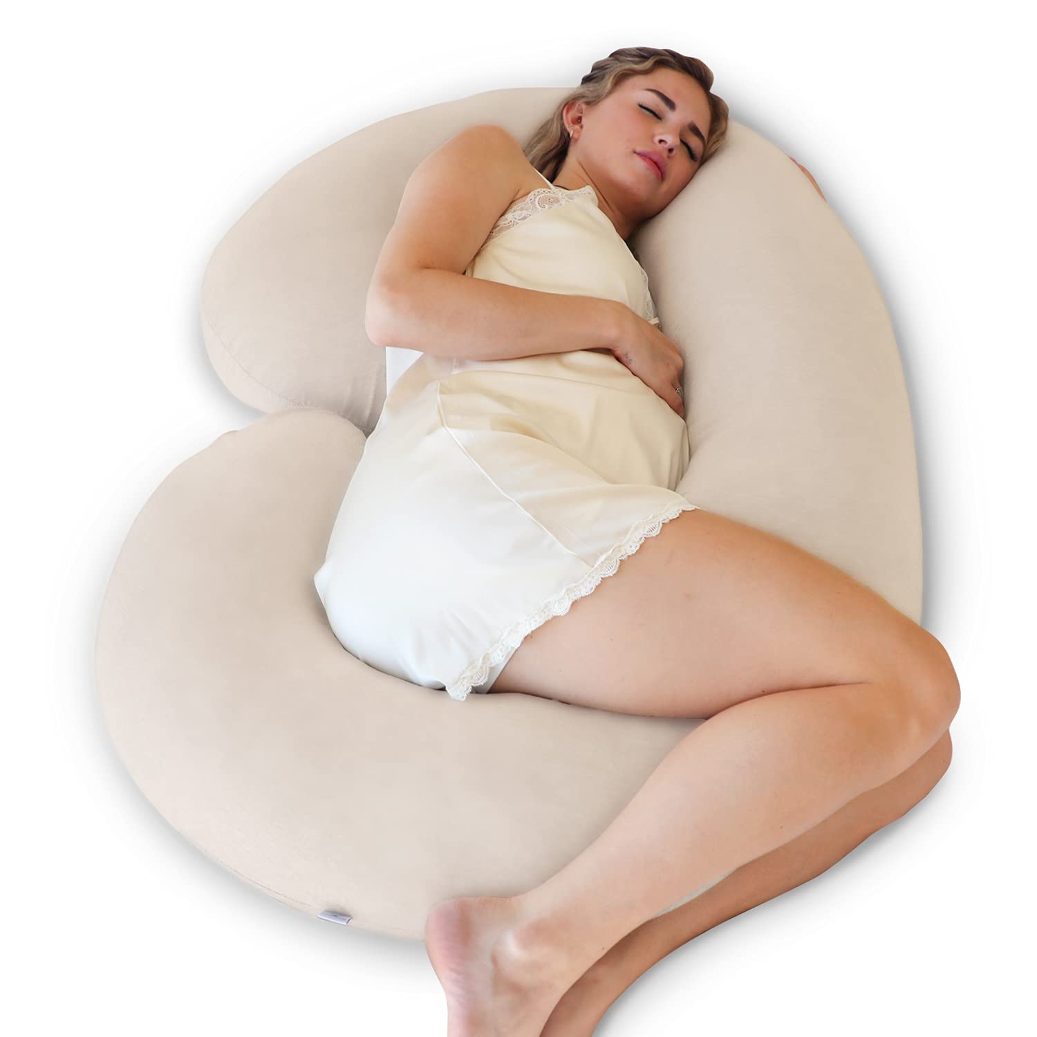 Pharmedoc The CeeCee Pillow Pregnancy Pillows C-Shape Full Body Pillow and Maternity Support ( Mint Jersey Cover)- Support for Back, Hips, Legs, Belly a Must Have for Pregnant Women