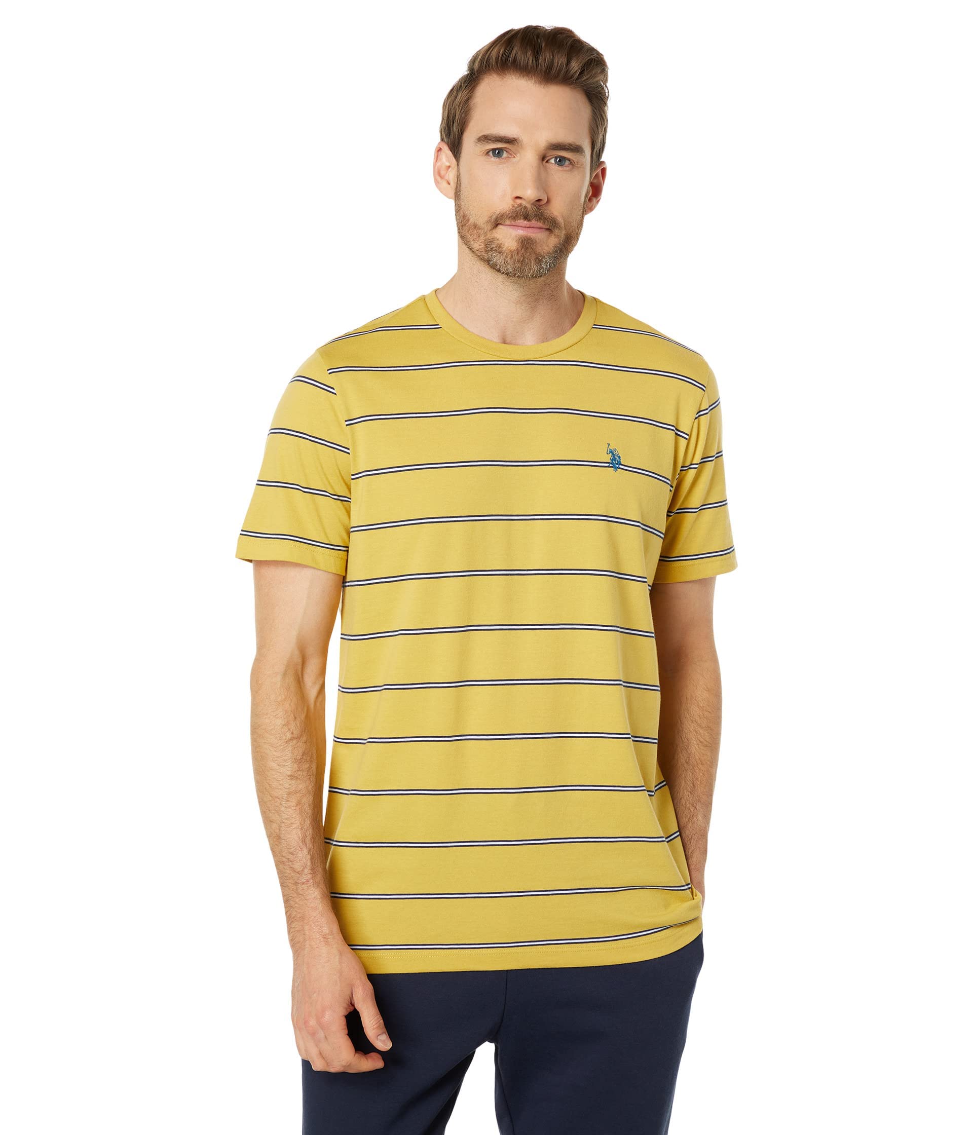 U.S. Polo Assn. Short Sleeve Yarn-Dye Crew Neck Stripe Tee Laurel Leaf LG