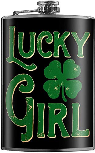 Lucky Girl 8 Oz Stainless Steel Hip Flask for Liquor - Comes in a Gift Box - Leakproof Design - Easy to Clean - 3.75β X 5.75β - By Trixie & Milo