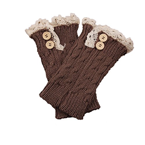 Linkshare Women's Knit Button Crochet Cotton Lace Leg Warmers Boot Socks One Size Khaki