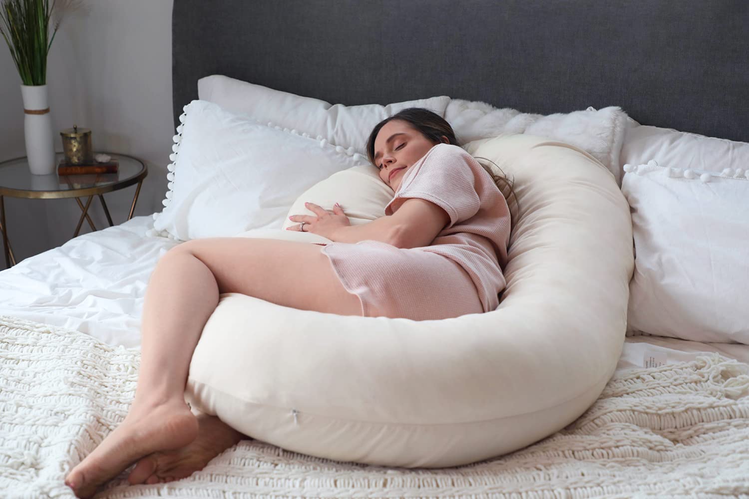 Pharmedoc The CeeCee Pillow Pregnancy Pillows C-Shape Full Body Pillow and Maternity Support ( Mint Jersey Cover)- Support for Back, Hips, Legs, Belly a Must Have for Pregnant Women