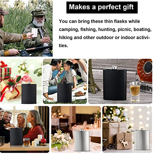 Hip Flasks for Liquor for Men Women 2 pcs 8Oz Silver Stainless Steel Flask with 2 pcs Funnels for Wedding Party Groomsman Bridesmaid Birthdays Gift