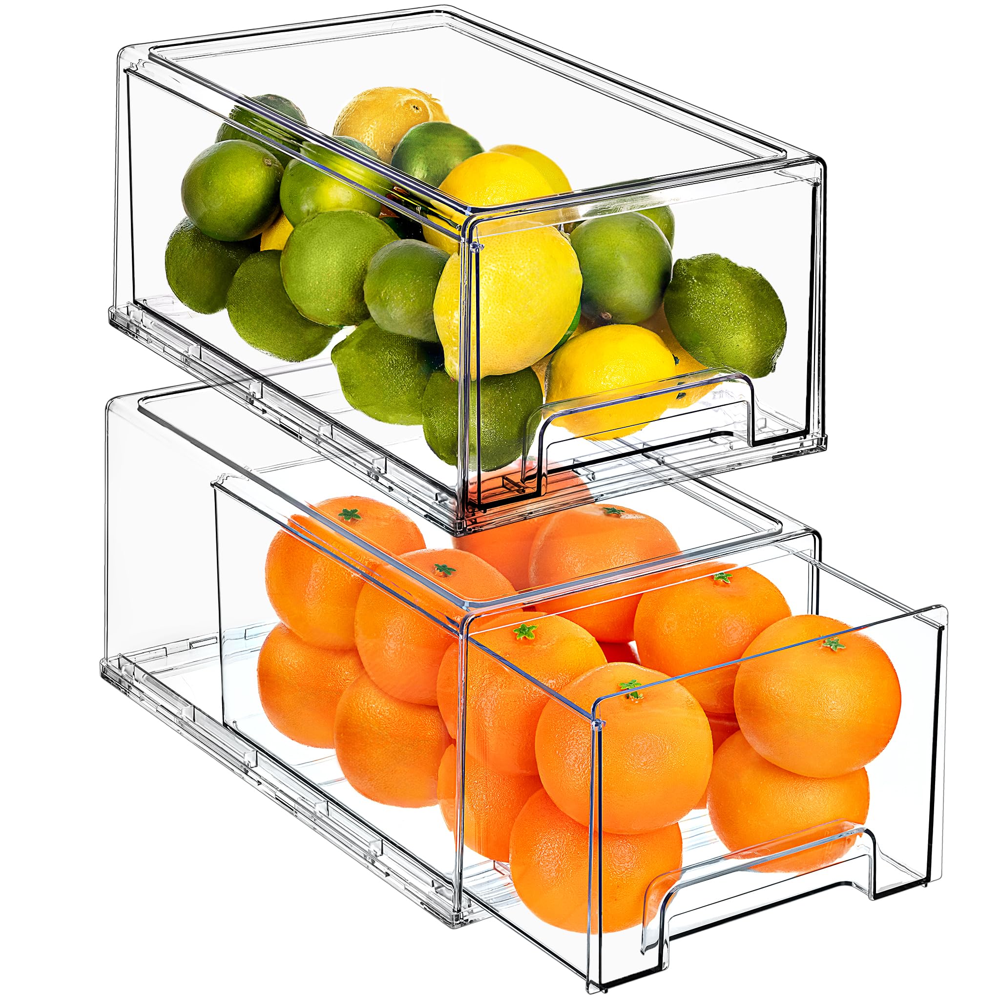 Sorbus Fridge Drawers - Clear Stackable Pull Out Refrigerator Organizer Bins - Food Storage Containers for Kitchen, Refrigerator, Freezer, Vanity & Fridge Organization and Storage (2 Pack | Large)