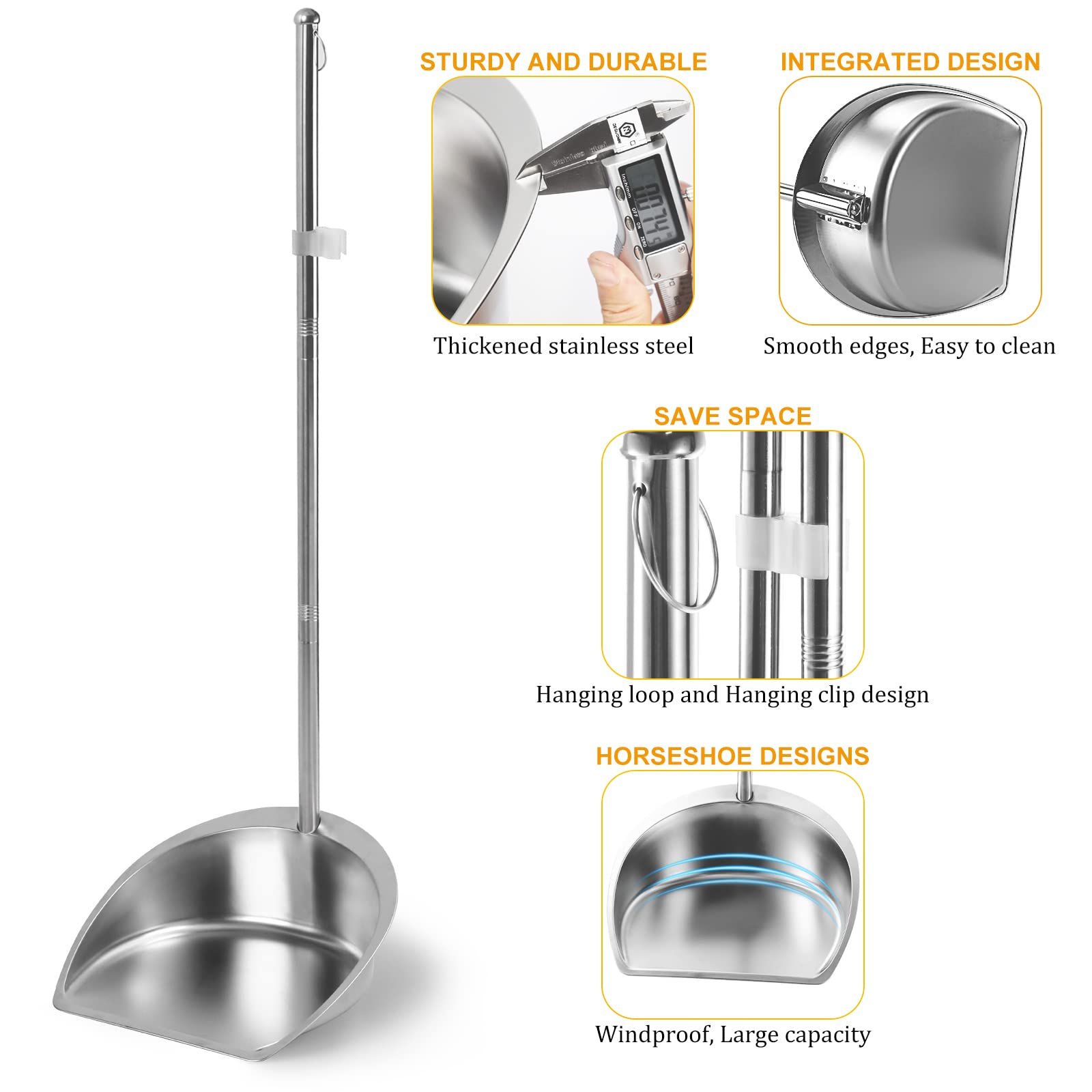 Broom and Dustpan Set for Home, Upright Broom and Dust Pan with Long Handle, Heavy Duty Stainless Steel Dustpan with Broom Combo Set for Sweeping Indoor Outdoor Kitchen Lobby Floor, Black