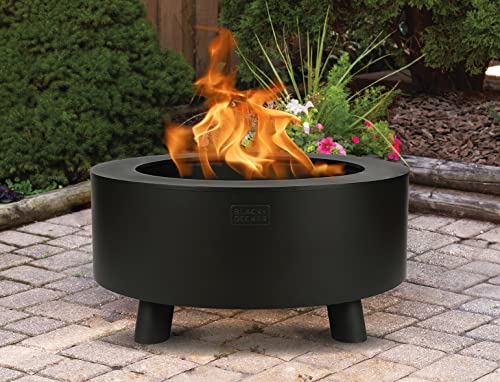 BLACK + DECKER 34" D Smokeless Wood Burning Steel Fire Pit Black Powder Coated Steel Fire Bowl Includes Poker