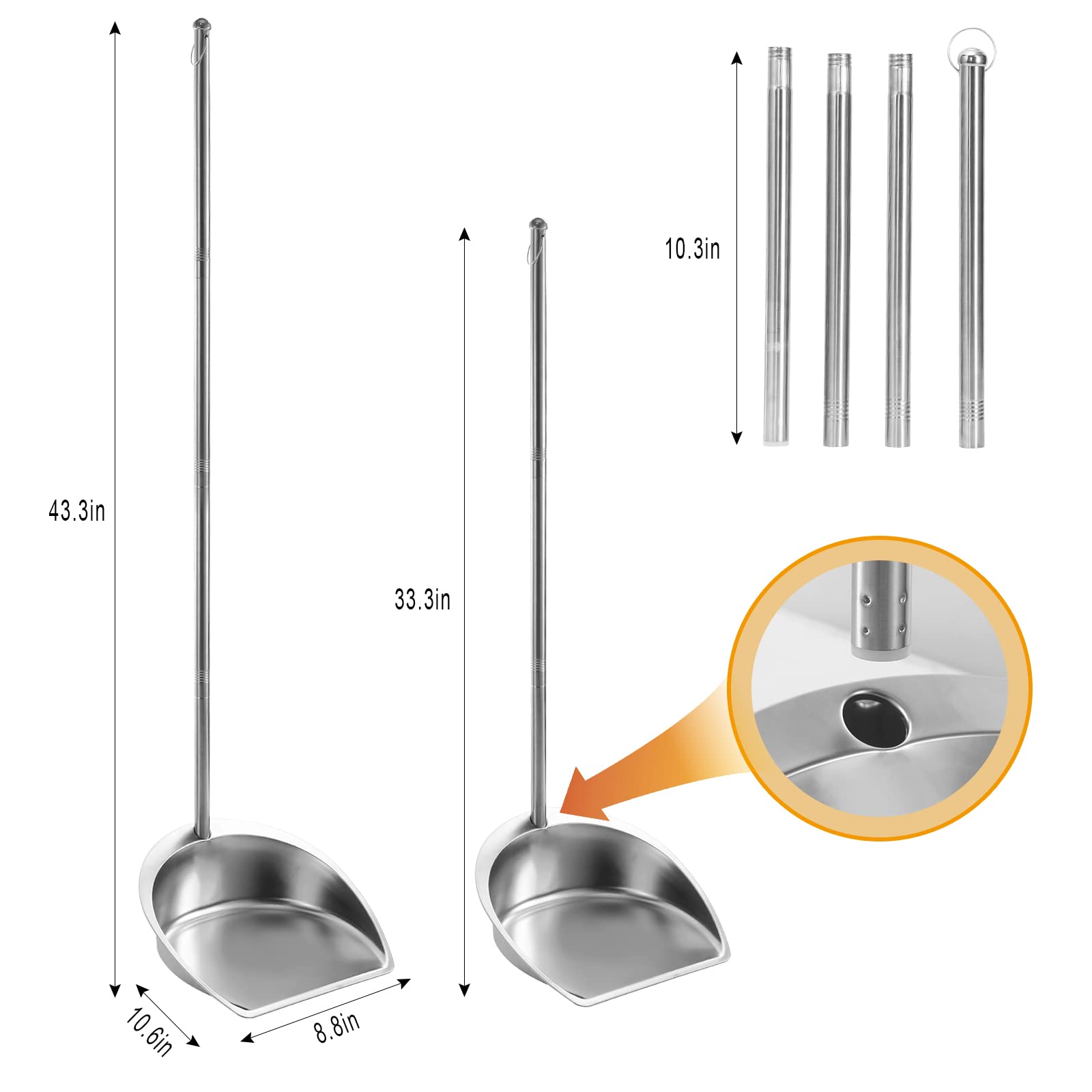 Broom and Dustpan Set for Home, Upright Broom and Dust Pan with Long Handle, Heavy Duty Stainless Steel Dustpan with Broom Combo Set for Sweeping Indoor Outdoor Kitchen Lobby Floor, Black