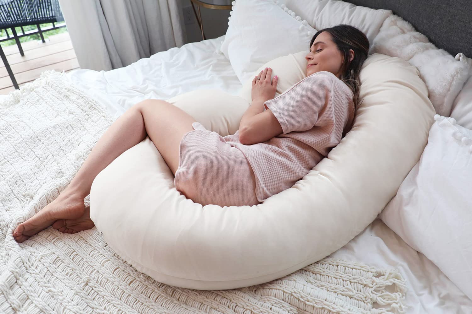 Pharmedoc The CeeCee Pillow Pregnancy Pillows C-Shape Full Body Pillow and Maternity Support ( Mint Jersey Cover)- Support for Back, Hips, Legs, Belly a Must Have for Pregnant Women