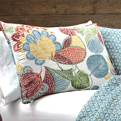 Lush Decor Layla Quilt Floral Leaf Print 3 Piece Reversible Bedding Set Full/Queen Orange & Blue