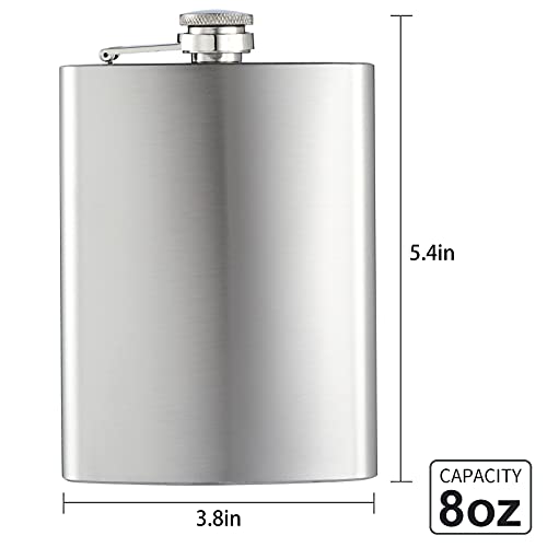 Hip Flasks for Liquor for Men Women 2 pcs 8Oz Silver Stainless Steel Flask with 2 pcs Funnels for Wedding Party Groomsman Bridesmaid Birthdays Gift